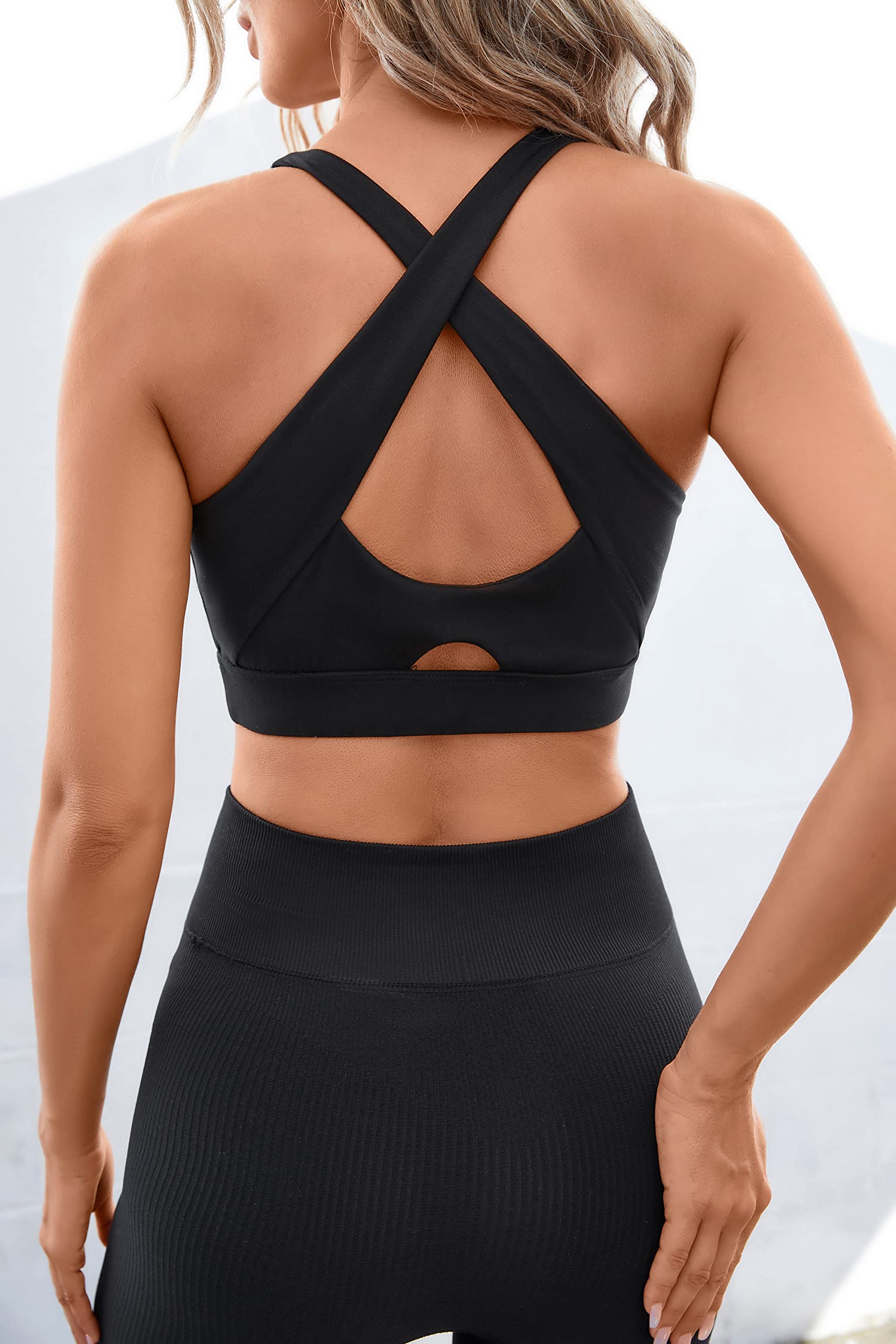 Blooming Jelly Womens Sports Bras High Support Yoga Bra Criss Cross Back Workout Tank Tops Black