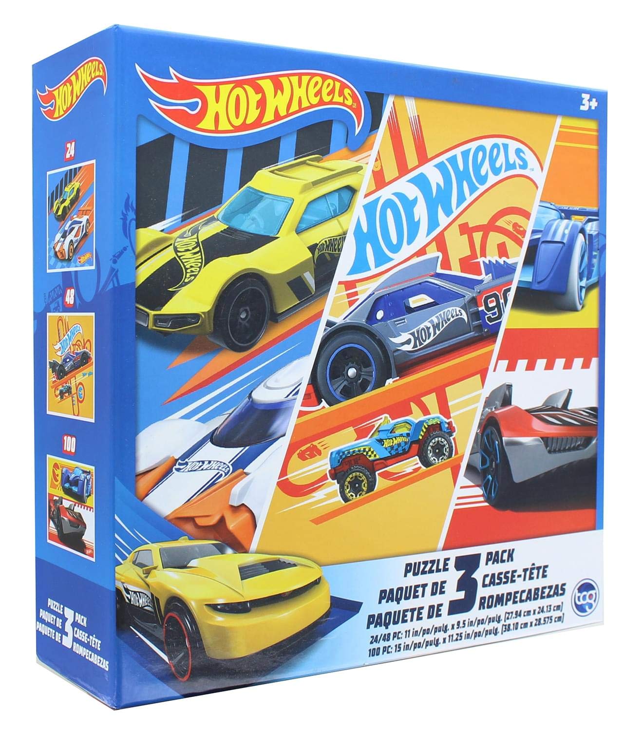 Hot Wheels 3 Pack Kids Puzzles (1X24PC, 1X 48PC, 1X100PC)