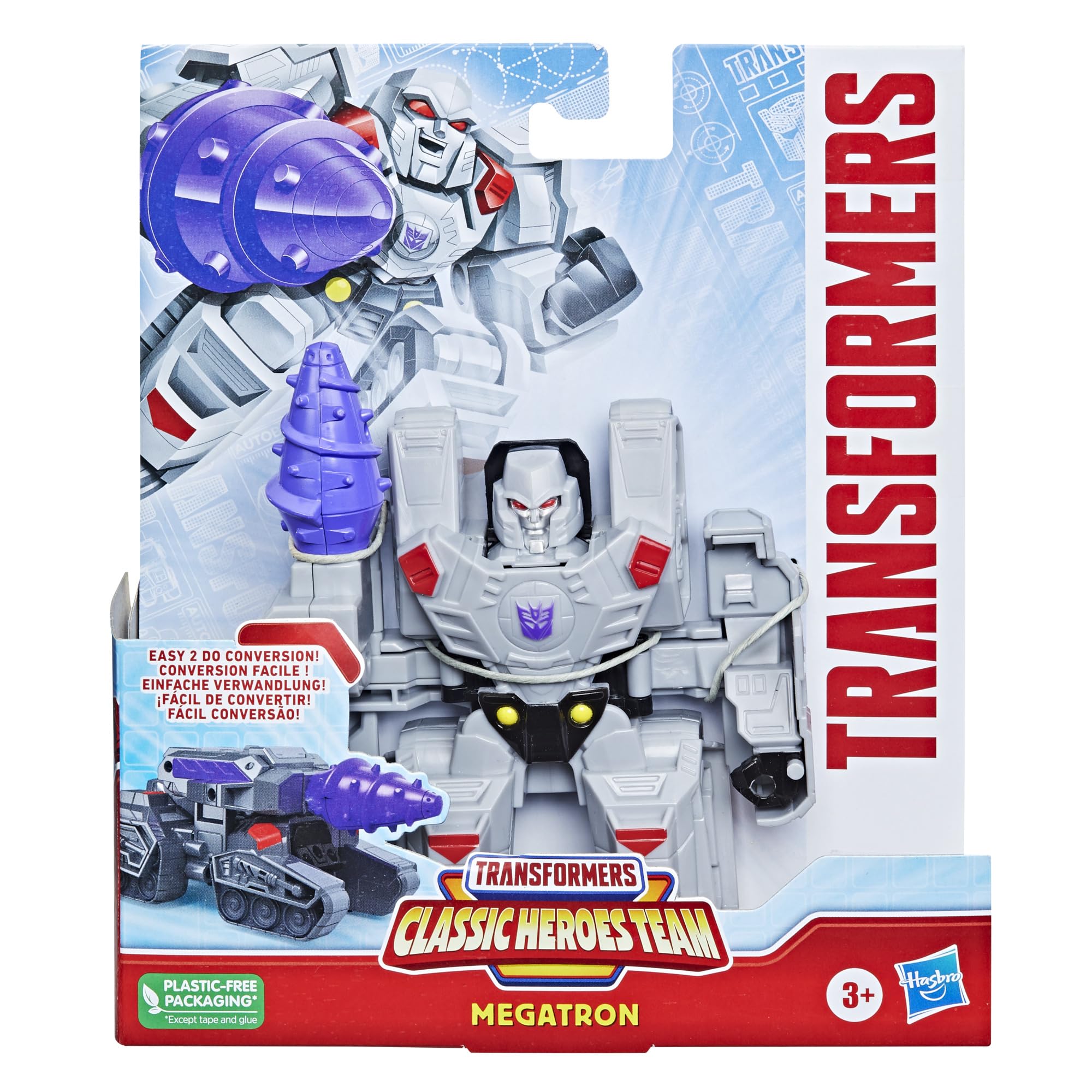 Transformers Classic Heroes Team Megatron Converting Toy, 4.5-Inch Action Figure, for Kids Ages 3 and Up