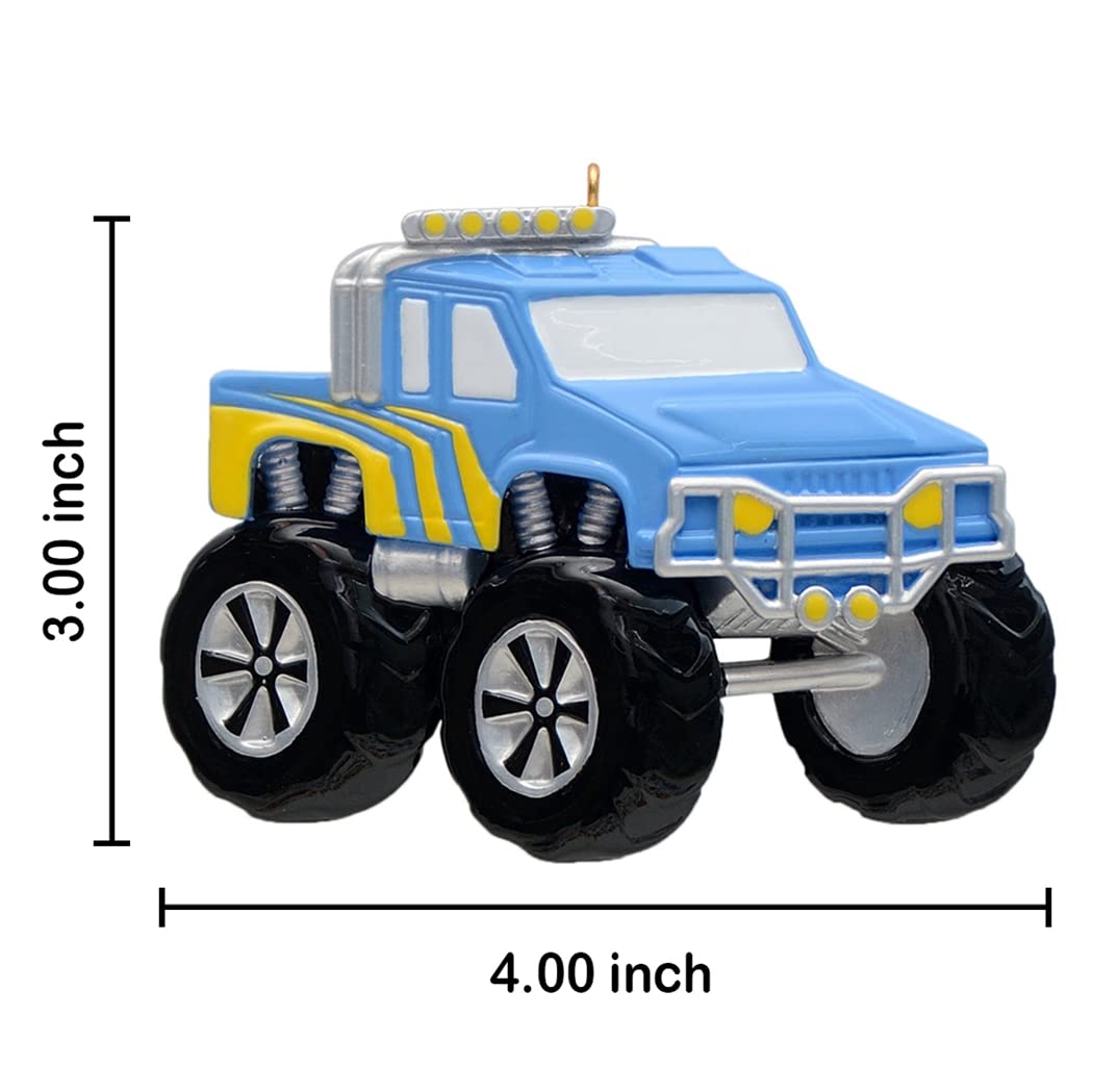 Blue Monster Truck Personalized Christmas Tree Ornaments Big Wheel Truck Christmas Keepsake Gift for Kids Children Grandson