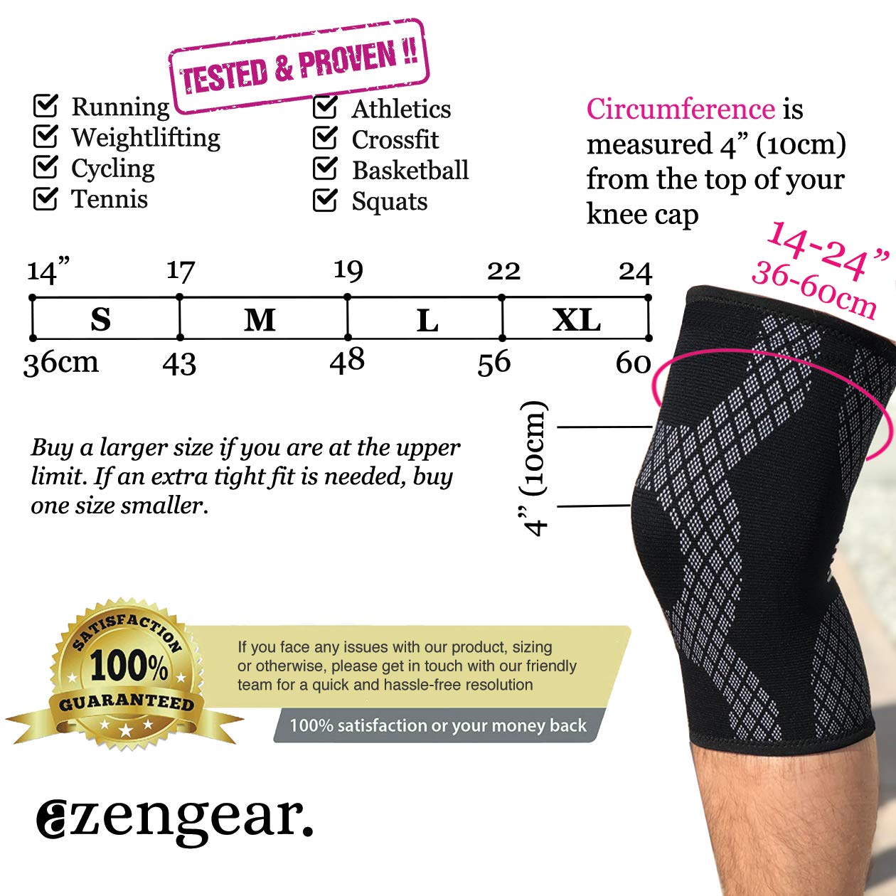 aZengear Arthritis Knee Sleeves (Pair) - Thin Brace for Running, Meniscus Tear, Knee Compression Support, ACL, MCL, Joints Pain, Ligament Injury, Squats (XL)