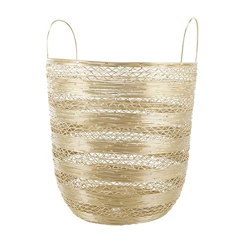Deco 79 Metal Decorative and Functional Storage Basket Open Frame Wire Basket Organizer with Zig Zag Patterns, Set of 2 Basket for Storage 17", 15"H, Gold