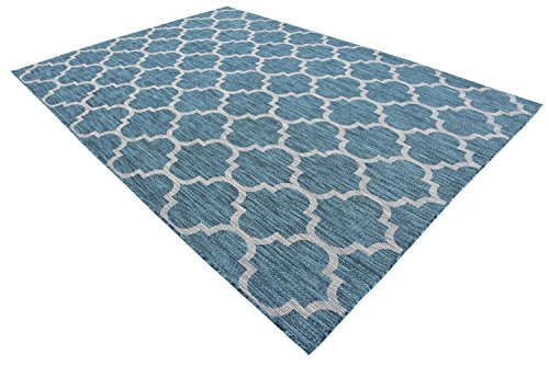 Unique Loom Outdoor Trellis Collection Area Rug (7' 1" x 10' Rectangle, Teal/ Gray)