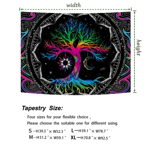 DIGHEIGG Trippy Tapestry Room Decor, Tree of Life Tapestry for Bedroom Aesthetic Moon and Sun Bohemian Boho Tapestries Wall Hanging for Room (51.2 x 59.1 inches)
