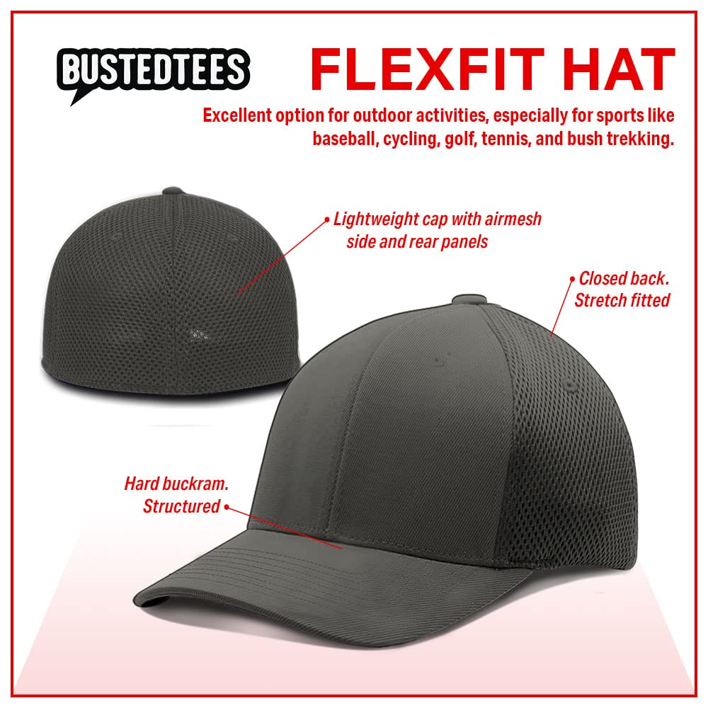 BustedTees Bitcoin Outline Flexfit Hat Casual Wear - Baseball Cap for Men Women Breathable Flex Fit with Airmesh Fitted Cap (Charcoal, Large, l)