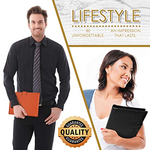 Genuine Leather Folio Cover Compatible with Rocketbook Everlast, Wave, Fusion, Panda | A5 Size Portfolio Organizer with Pen Loop | Fits Executive A5 Size Notebook 6" x 8" | Black