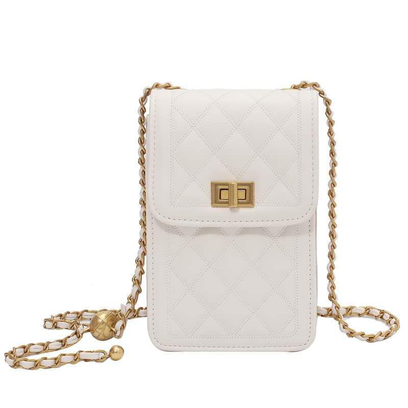 Seagloca 7.9β Women PU Leather Quilted Crossbody Bag Shoulder Bag Phone Wallet Purse Chain Bag Clutch (White)
