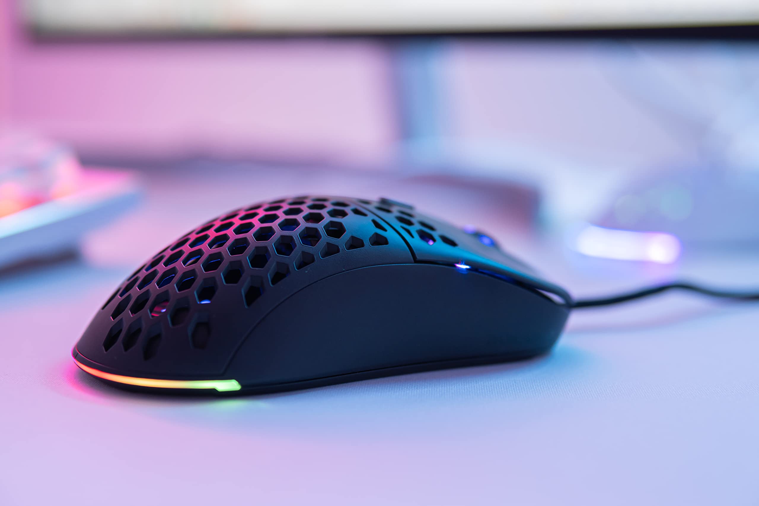 Rukario Ronin X PC Gaming Mouse (Shadow Black, Wired) - Ultra Lightweight Symmetrical Honeycomb Shell | RGB Led | PTFE Glides | Pixart 3360 Sensor | 6 Buttons | Weight 63G | Adjustable Settings