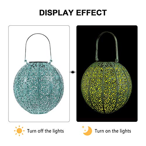 OSALADI Solar Lantern Lights Outdoorï¼Œ LED Solar Powered Hanging Lights Waterproof Hollow- Out Metal Tabletop Lanterns for Indoor and Outdoor Garden Tree Patio Courtyard Home Party Decor (Blue)