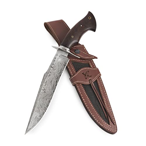 BIGCAT ROAR Handmade Damascus Hunting Knife - Bushcraft Fixed Blade Hunting Knife with Sheath and Walnut Wood Handle - 15″ EDC Skinning Knife - Screaming Eagle