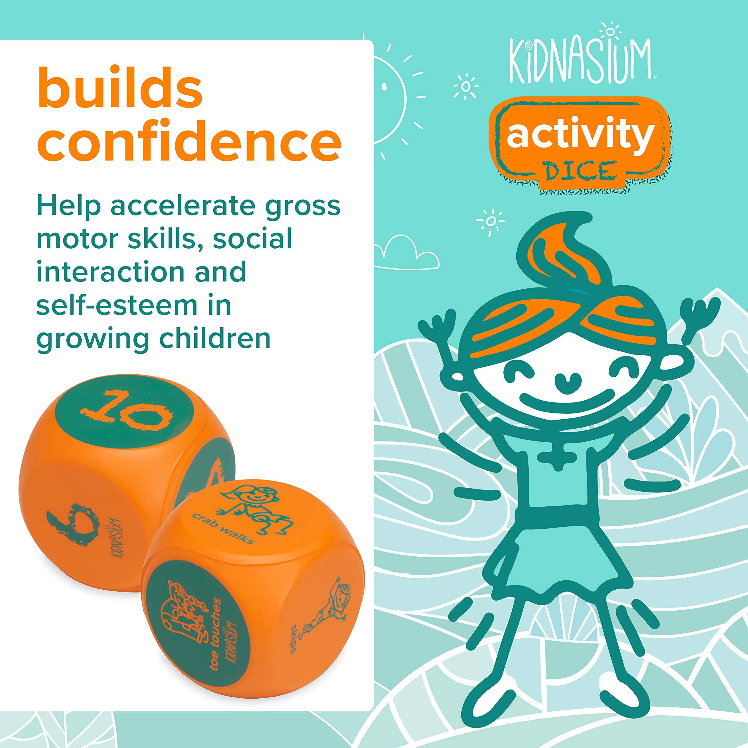 Kidnasium Activity Fitness & Exercise Dice | Fun Educational Classroom Gym Learning Game for Kids 5 and Up | Soft Rolling Cubes for Active Boys & Girls