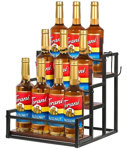 EAOAK Coffee Syrup Rack Organizer Syrup Bottle Holder Stand for Coffee Bar 3-Tier 12 Bottles Storage Shelves for Syrup, Wine, Dressing for Kitchen Coffee Station