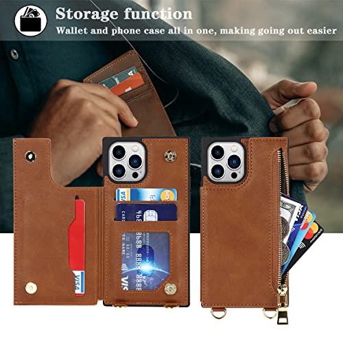 Havaya Crossbody Wallet for iPhone 13 pro max case with Strap iPhone 13 pro max case with Card Holder-Brown