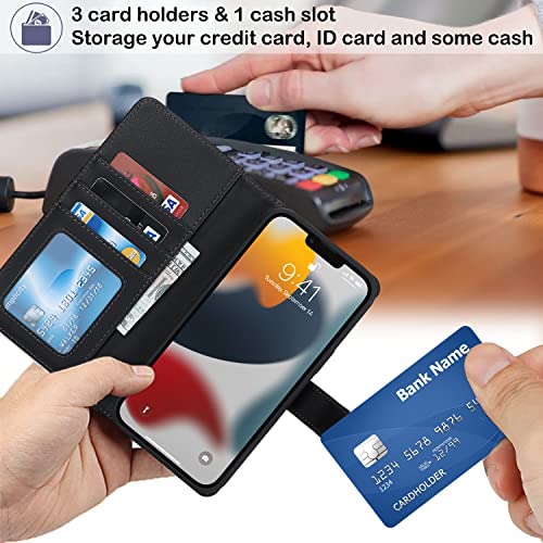 Havaya for iPhone 13 pro max case Wallet,for iPhone 12 pro max case Wallet magsafe Compatible,for iPhone 13 pro max Wallet case with Card Holder,Magnetic Detachable Phone case-Black