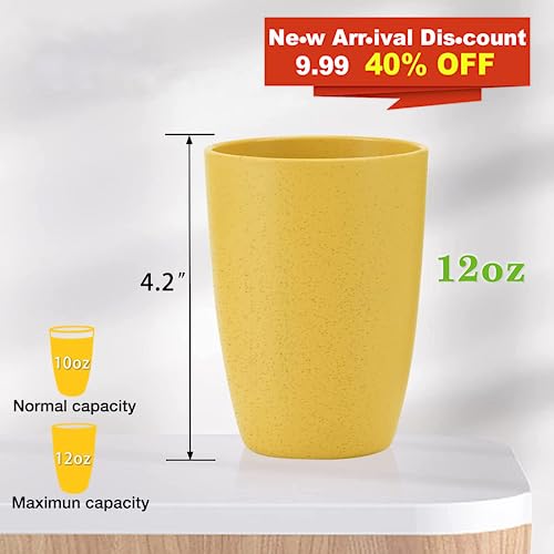 Mfacoy Wheat Straw Cups Set of 6, 12 oz Unbreakable Drinking Cups, Reusable Cups, Stackable Tumbler Cups, Colourful Water Cup Set for Kitchen, BPA Free, Dishwasher & Microwave Safe, Cups with 6 Colors