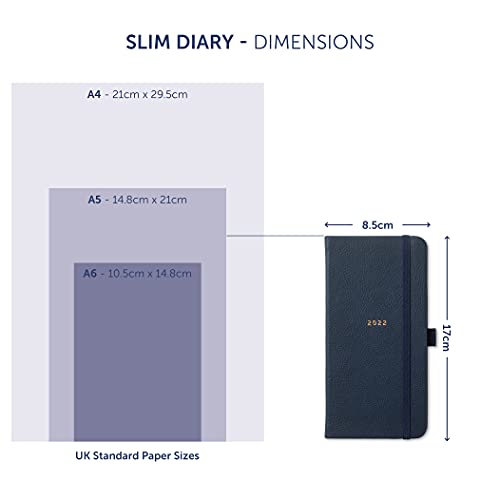 Busy B Slim Diary January to December 2022 - Navy Faux Leather Week to View Planner with Notes