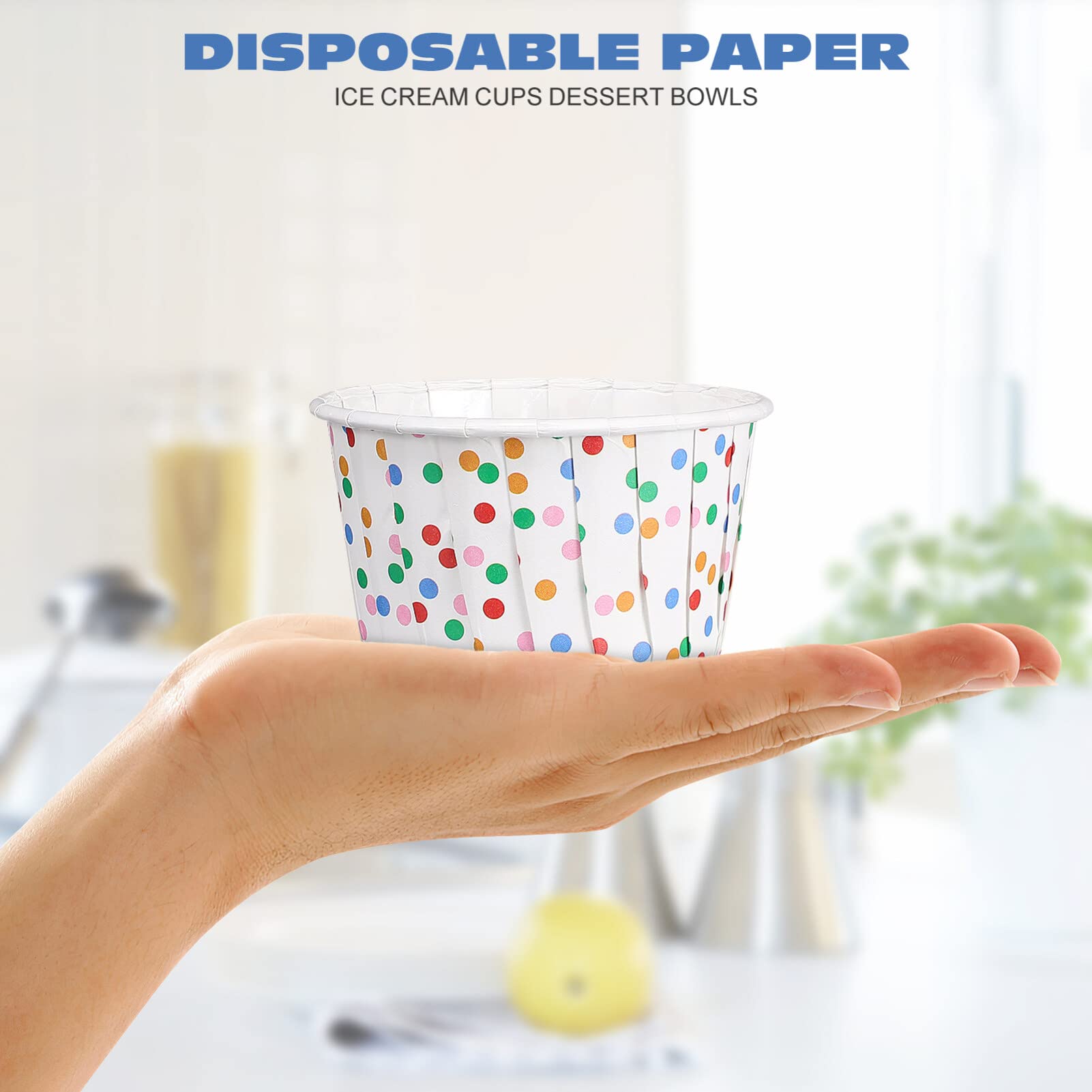 Cabilock 100Pcs Paper Ice Cream Cups Disposable Dessert Bowls with Dots Paper Cake Baking Cup Party Supplies