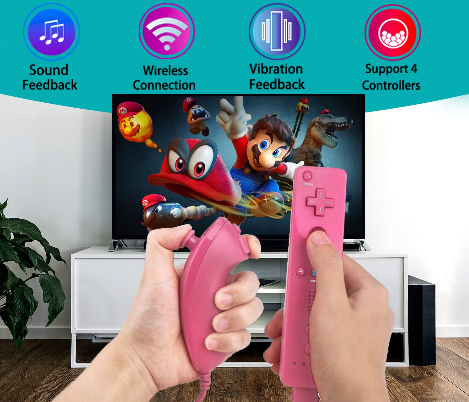 PGYFDAL 2 Pack Remote Controller and Nunchuck Joystick for wii Console, Gamepad with Silicone Case and Wrist Strap (Pink and Dark Blue)