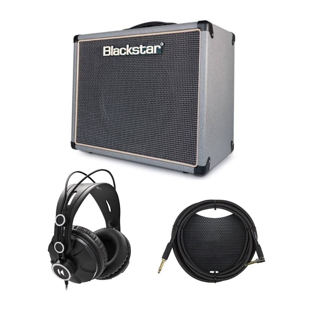Blackstar Limited Edition HT-5R MKII 5W 1x12 Tube Combo Amp (Bronco Grey) Bundle with Closed-Back Studio Monitor Headphones and Black Woven Right Angle Instrument Cable (3 Items)