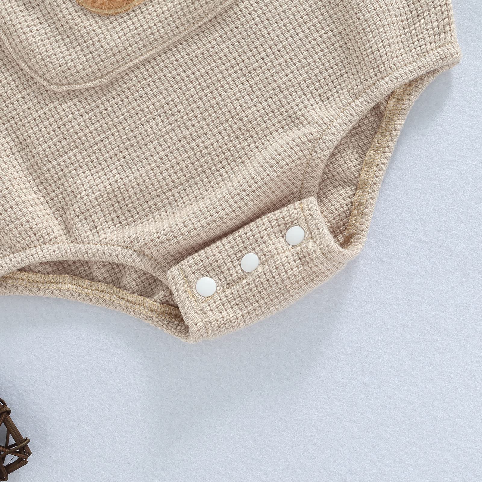 Cute Baby Sweatshirt Romper Waffle Knit Baby Clothes Infant Girl Boy Fall Winter Outfits (Khaki, 0-6 Months)