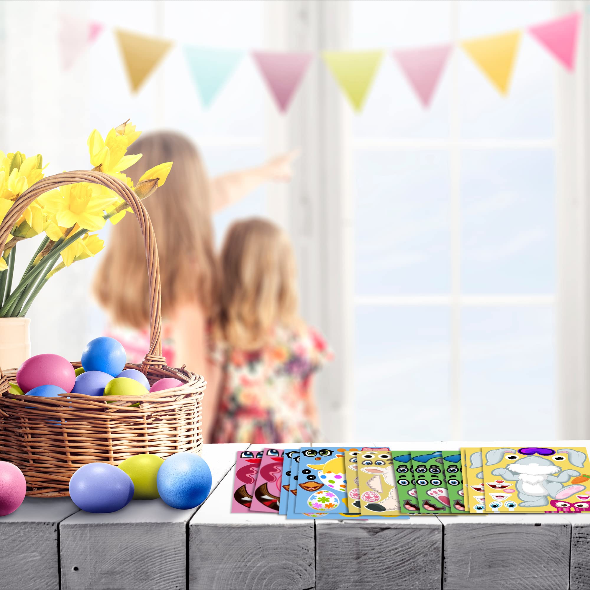 ROCWOHO 36 PCS Mix and Match Make Your Own Stickers with Easter Egg, Bunny, Chicken, Sheep, Easter Decorations Party Favor Supplies Game Birthday School Classroom Supplies DIY Art Crafts for Kids