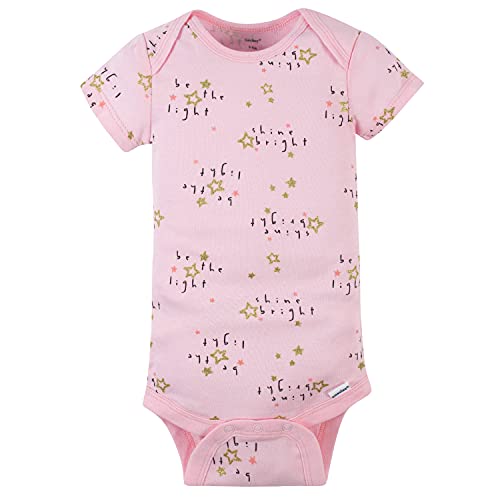 Gerber Baby Girls' 4-Pack Short Sleeve Onesies Bodysuits, Princess Pink, 6-9 Months