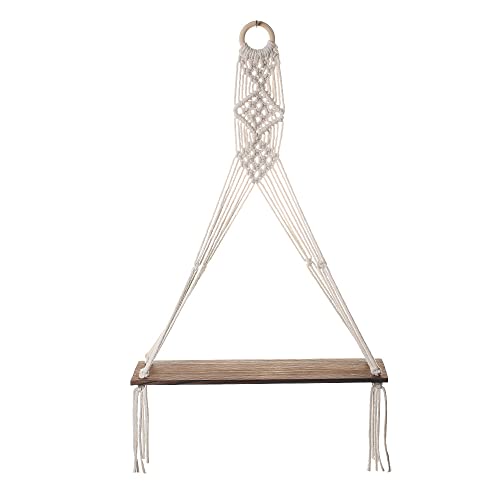 Macrame Wall Hanging Shelf, Rope Hanging Shelves for Wall, Bedroom Shelves,Boho Rustic Decor Cute 1 Tier Cotton Rope for Bedroom Bathroom Living Room