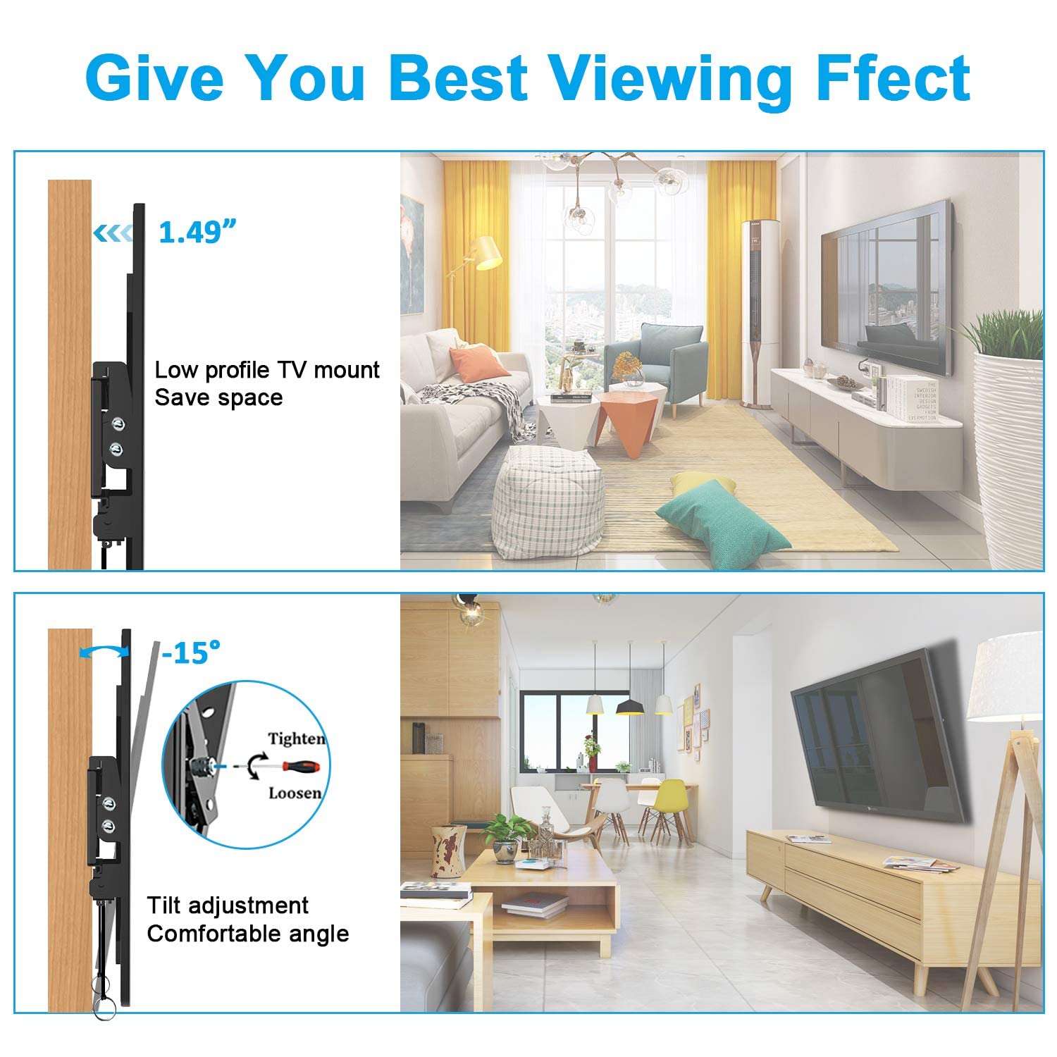 BLUE STONE Tilt TV Wall Mount Bracket for Most 32-55 Inch, up to 66 lbs Flat Screen, Curved TVs, Universal TV Mount with VESA up 400x400mm