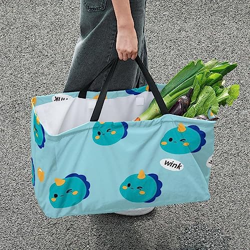 Dinosaur Full Print Large Capacity Laundry Organizer Tote Bag - Reusable and Foldable Oxford Cloth Shopping Bags