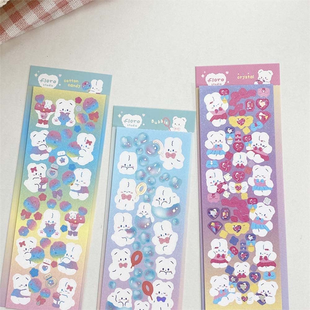 Cute Cartoon Bear Decoration Stickers,Kawaii Aesthetic Stationery Sticker,for Kpop Photocards Planners Gift Packing Scrapbooking(C)