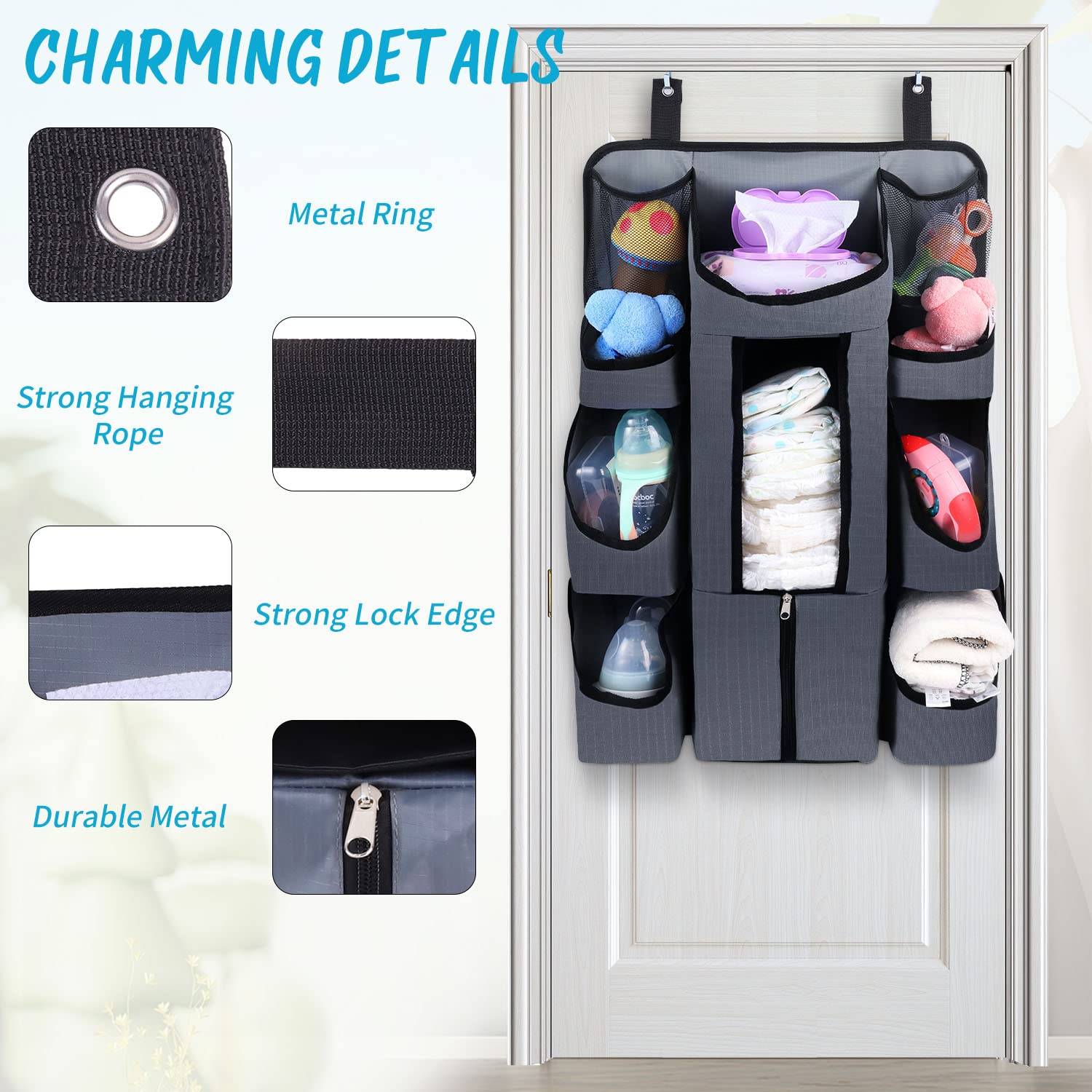 Crisinant Over the Door Organizer Hanging Nursery Organizers and Storage Diaper Stacker Baby Diaper Storage Organizer Hanging Diaper Caddy Organizer for Baby Essentials