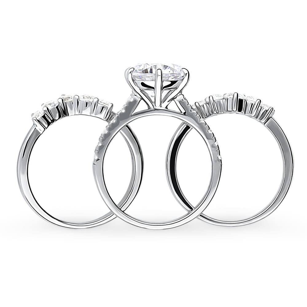 BERRICLE Sterling Silver 5-Stone Wedding Engagement Rings Cubic Zirconia CZ Solitaire Ring Set for Women, Rhodium Plated Size 5.5