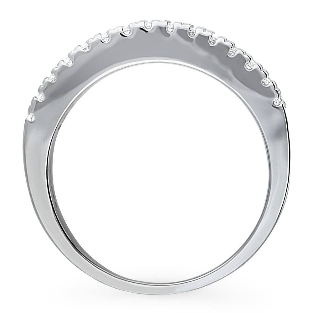 BERRICLE Sterling Silver Wedding Rings Cubic Zirconia CZ Statement Anniversary Half Eternity Ring for Women, Rhodium Plated Size 7