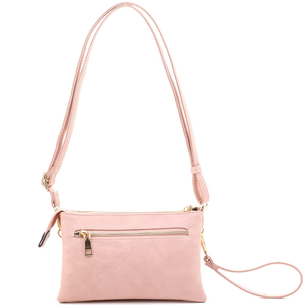 Trendeology Lightweight Vegan Leather Multi 5 Compartment Roomy Wristlet Crossbody Bag (1Embossed Wristlet Crossbody - Beige)