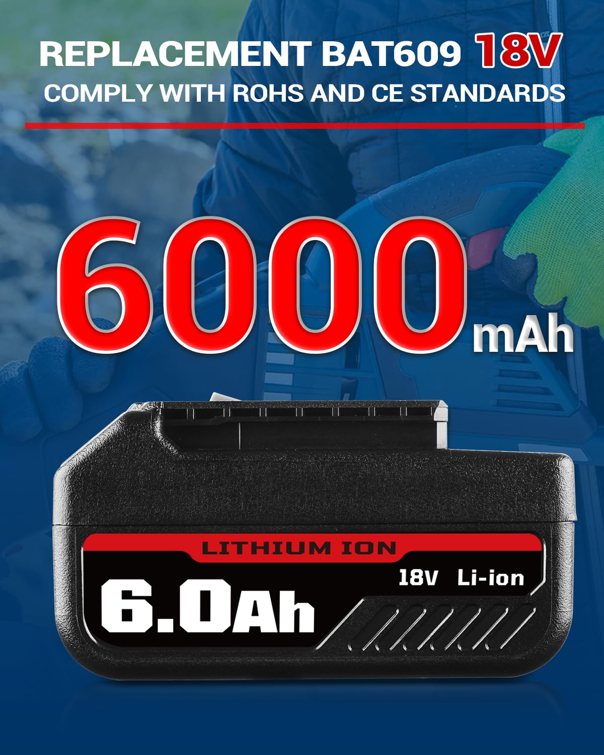CEENR 2Pack 6.0Ah 18V BAT609 Battery Compatible with Bosch 18V Battery Li-ion Battery Replacement BAT609G BAT609 BAT618 BAT618G BAT619 BAT622 BAT612