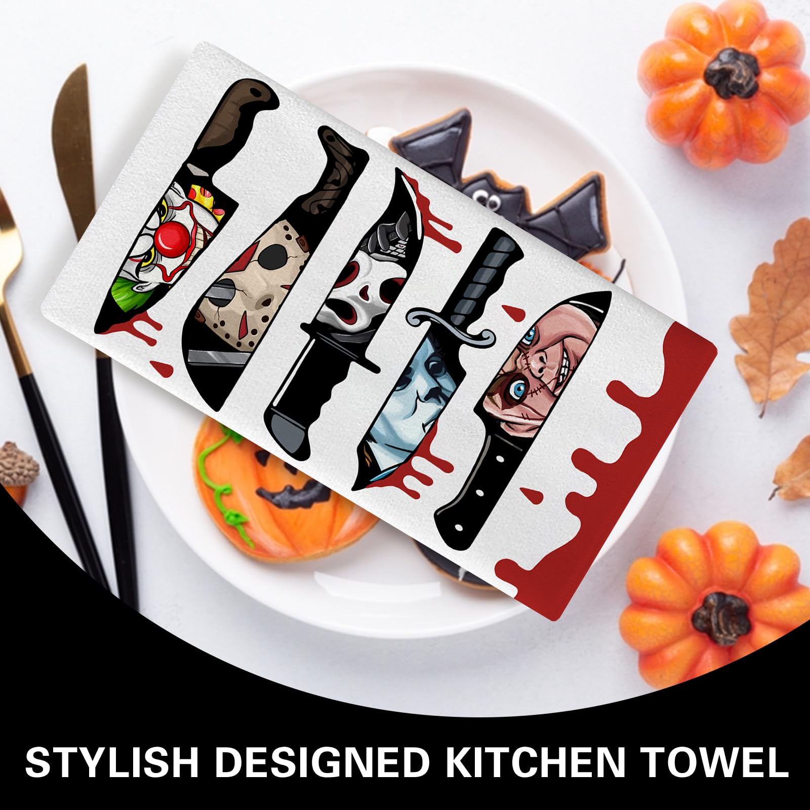 Croar Halloween Gothic Skeleton Kitchen Dish Towels Set of 2, Spooky Jack O Lantern Pumpkin Skull Drying Hand Towels Baking Cooking Cloth, Spider Web Rose Holiday Home Kitchen Decor 18 x 26