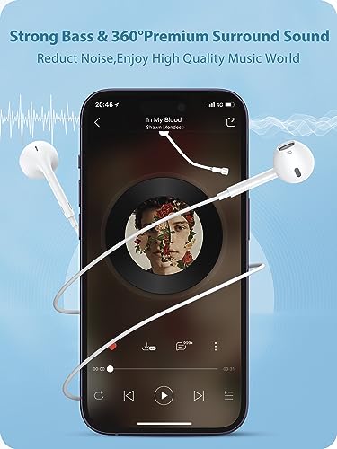 Earbuds Wired for iPhone with Lightning Connector [No Bluetooth Required] Headphones [MFi Certified] Built-in Mic & Volume Control, Earphones Compatible with iPhone 14/13/12/11/XS/X/8/All iOS System