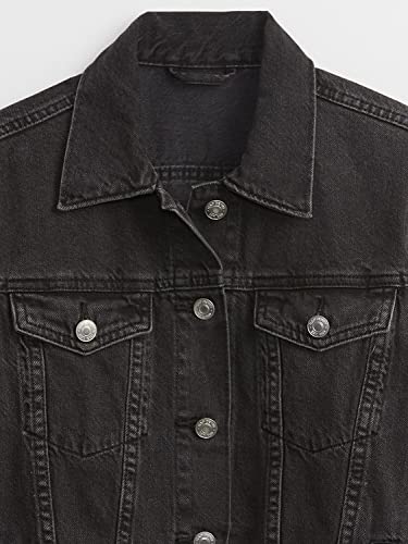 GAP womens Icon Denim Jacket, Black Alpine, Large US