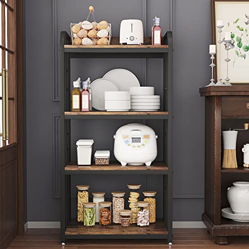 lovemanxi 4-Tier Kitchen Baker's Rack , Free Standing Microwave Oven Stand Utility Storage Shelf Island Coffee Bar for Living Room, Home Office(Rustic Brown), (xishk-x12)