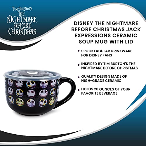 Disney The Nightmare Before Christmas Jack Expressions Ceramic Soup Mug With Vented Lid | Bowl Container For Ice Cream, Cereal | Large Coffee Mugs and Cups, Home & Kitchen Essentials | Holds 20 Ounces