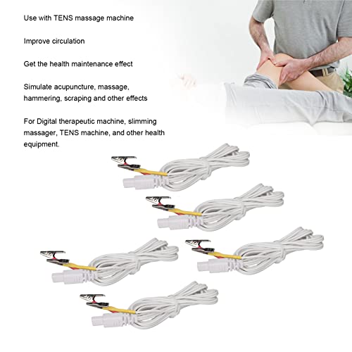 Crocodile Clip Cord, Sturdy PVC 5pcs Potable Size White Copper Foil Wire Therapeutic Crocodile Clip for Slimming Massager