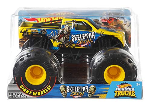 Hot Wheels Monster Trucks Skeleton Crew die-cast 1:24 Scale Vehicle with Giant Wheels for Kids Age 3 to 8 Years Old Great Gift Toy Trucks Large Scales