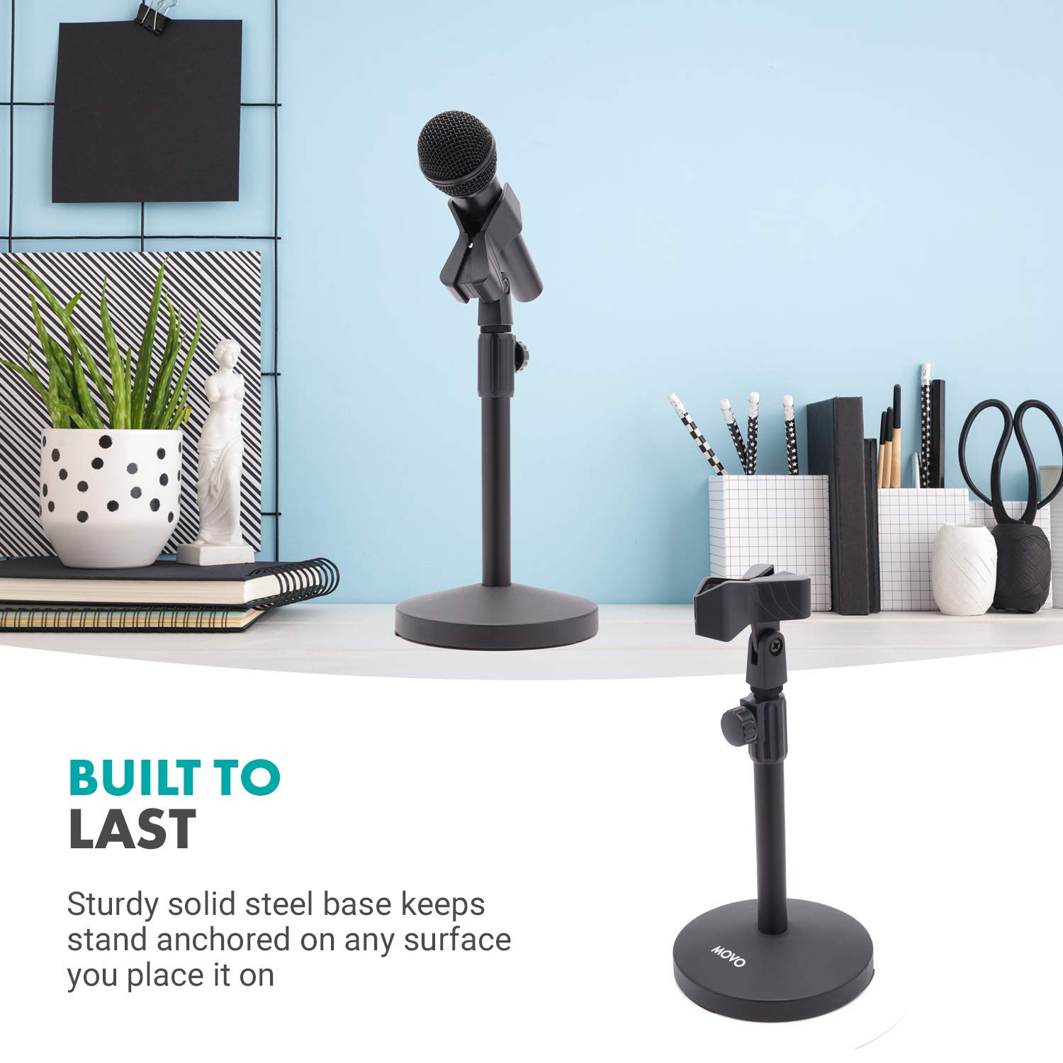 Movo TMC-5 Heavy Duty Desktop Microphone Stand with Weighted Round Base and Mic Holder for Desk - 16" Extendable Microphone Desk Stand - Compact Metal Desktop Mic Stand for Podcasts, Gaming