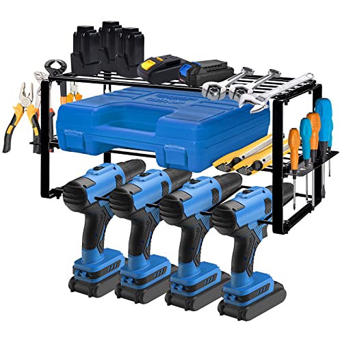 Homde Power Tool Organizer Holder Wall Mount Garage Tool Organizers and Storage, Heavy Duty Tool Shelf Rack Utility Storage Rack, Black