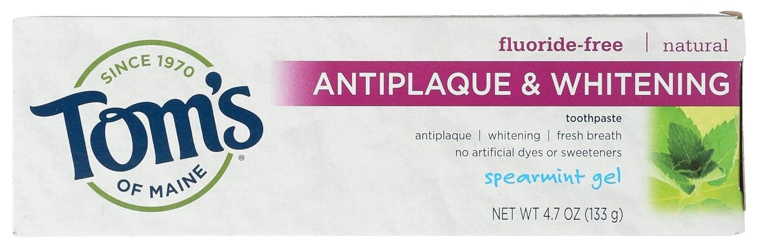 Tom's of Maine Antiplaque Plus Whitening Gel, Spearmint 4.7 oz (Pack of 4)