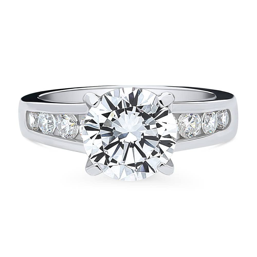 BERRICLE Sterling Silver Solitaire Wedding Engagement Rings 2.7 Carat Round Cubic Zirconia CZ Cocktail Promise Ring for Women, Rhodium Plated Size 7