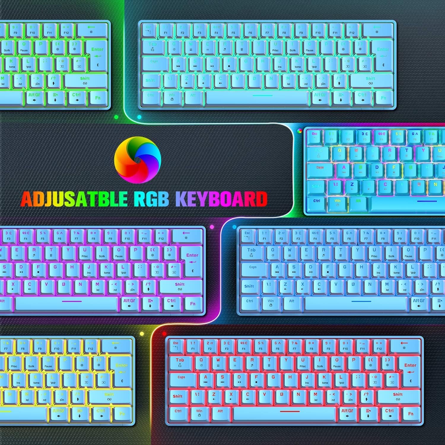 SELORSS ZIYOULANG T60 60% Compact Mechanical Gaming Keyboard RGB Chroma Type C Ergonomic Mini Keyboard UK Layout 12000DPI Gaming Mouse Honeycomb Shell for PC/PS4/PS5/Xbox(Red Switch)
