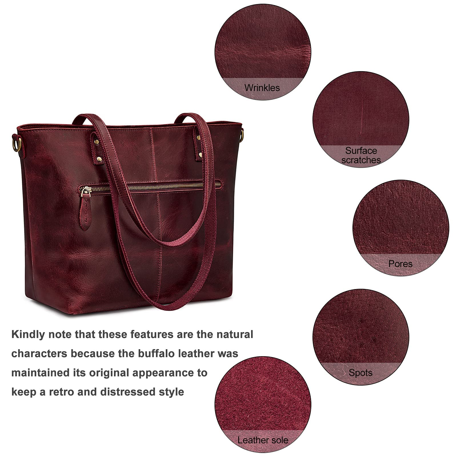 S-ZONE Genuine Leather Tote Bag for Women Vintage Shoulder Handbag Purse with Crossbody Strap Medium
