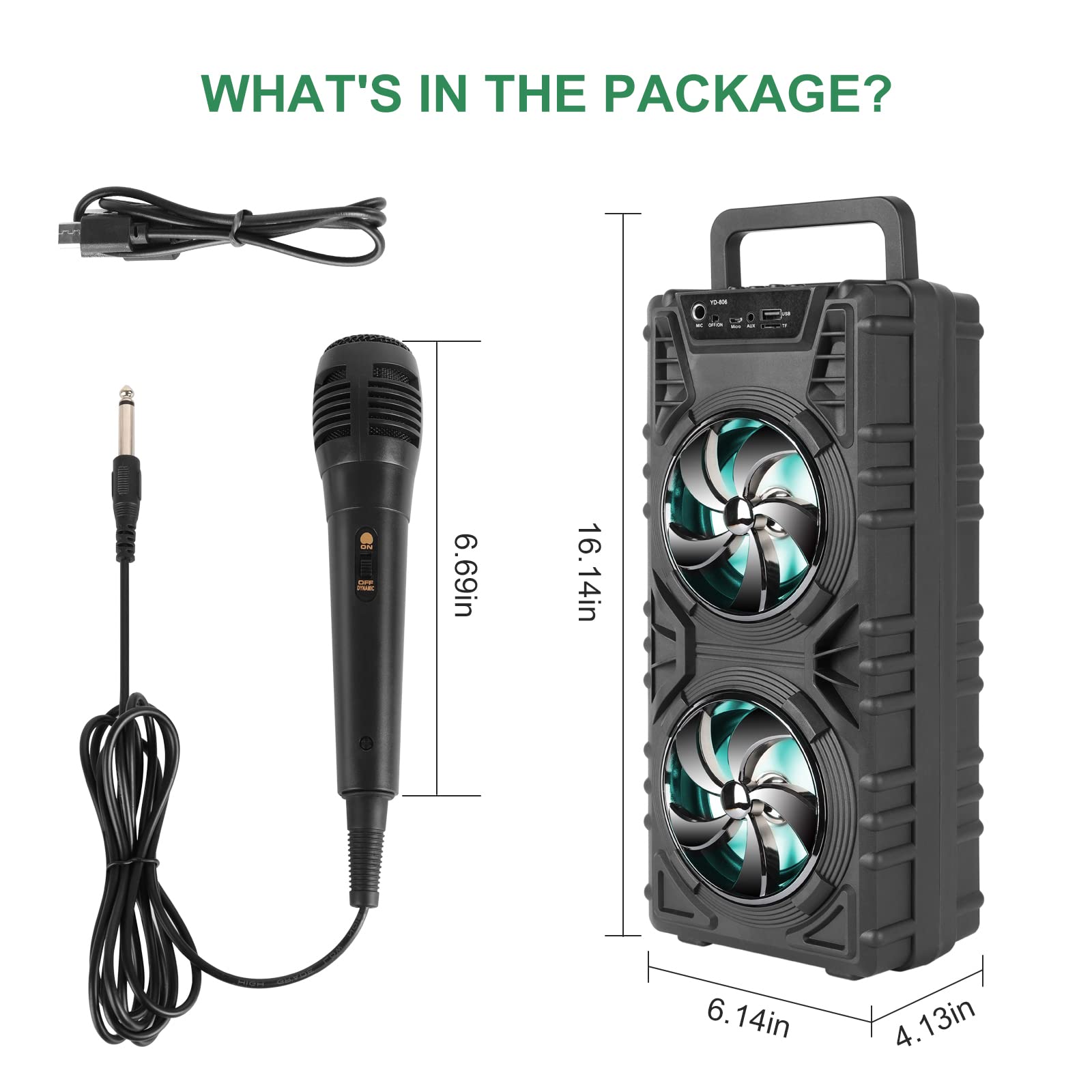 Bluetooth Karaoke Machine with 1 Wired Microphone, Wireless Portable Karaoke System Stereo Music Player, Supports TF/USB/FM/BT/AUX/MIC, for Kids
