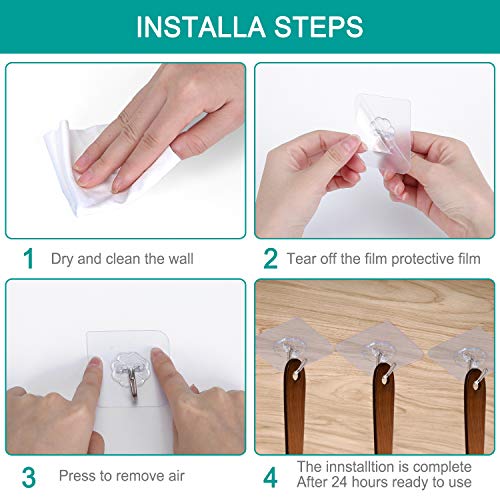 Hook 13ib (Max) Transparent Reusable No Trace Sticky Hook Magic Nano 513 Strong Sticky Hook, Waterproof, Rustproof 24 Pack